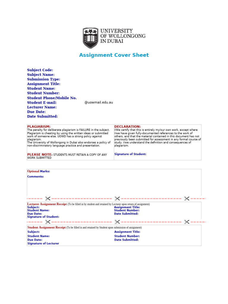 UOWD Assessment Cover Sheet | PDF