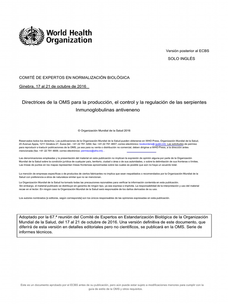 Antivenom WHO Guidelines DJW DEB MN cp-1 | PDF | Inmunoglobulina G ...