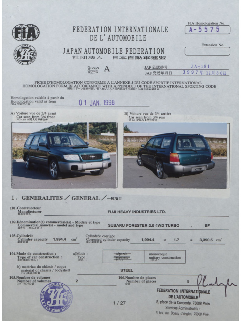 Homologation Form Number 5575 Group A | PDF | Injection (moteur ...