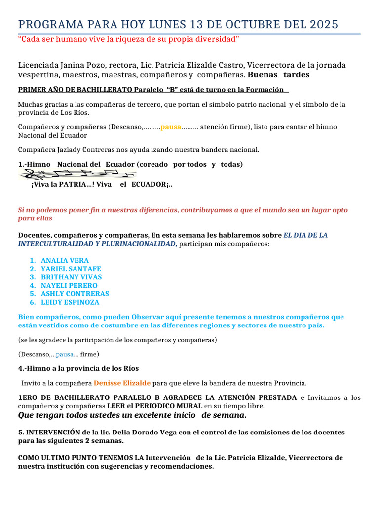 Programa para El Lunes Cívico | PDF
