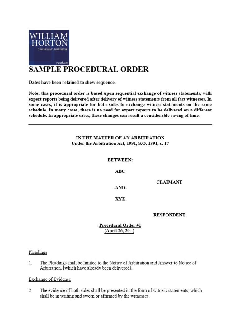 Sample Procedural Order For Evidence First Arbitration 13march23 | PDF ...