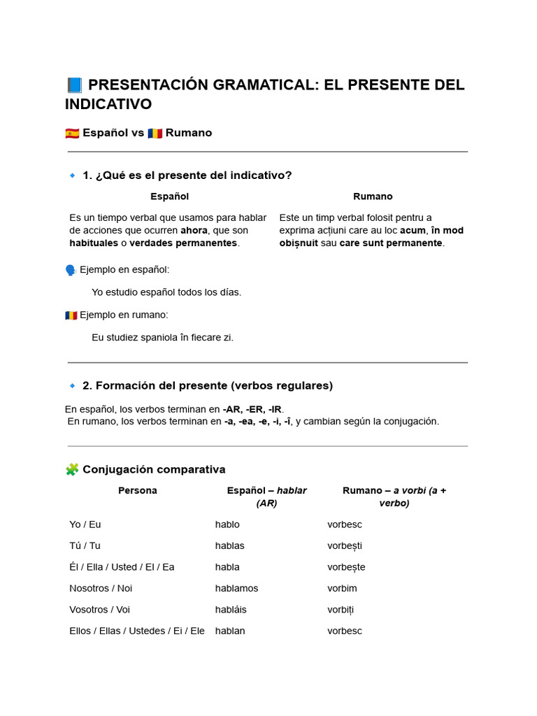 ? Presentación Gramatical_ El Presente Del Indicativo | PDF | Verbo ...