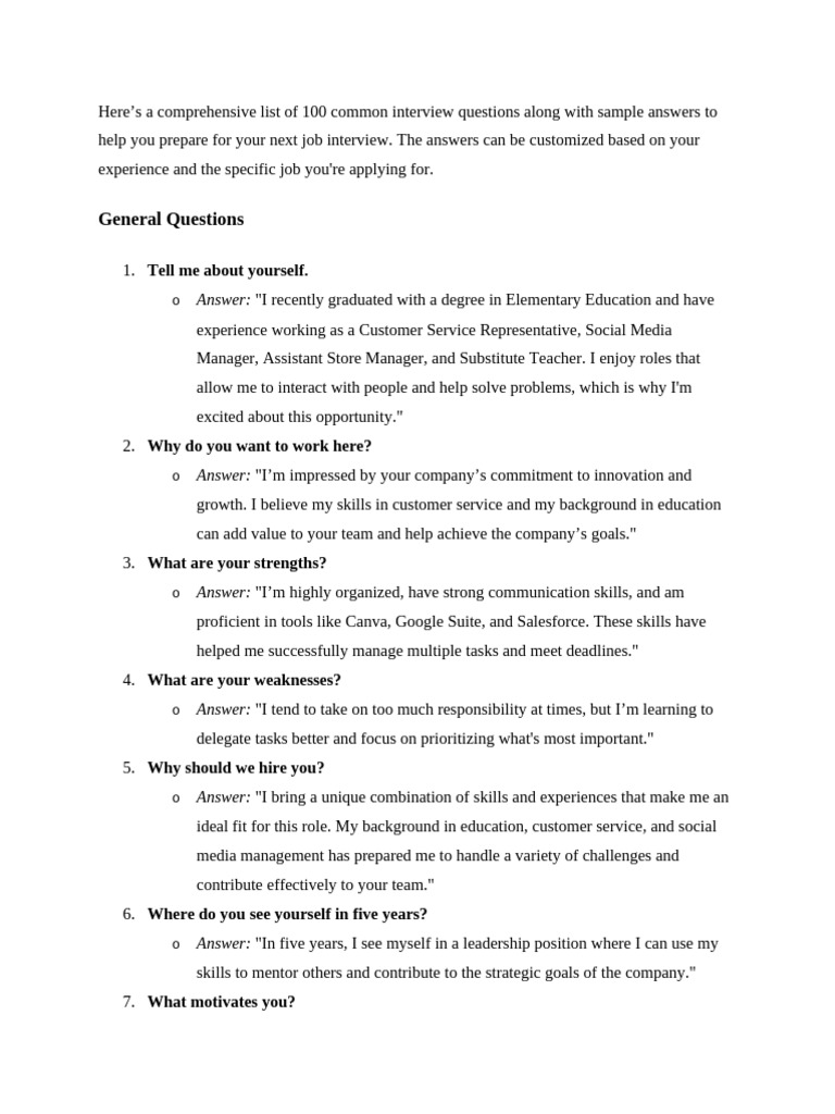 100 Q Interview | PDF