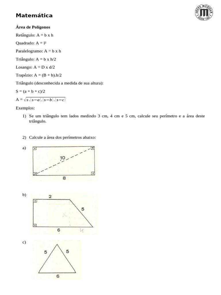 Área de Polígonos - Aula Do Dia 24-09-25 II | PDF | Área | Pi