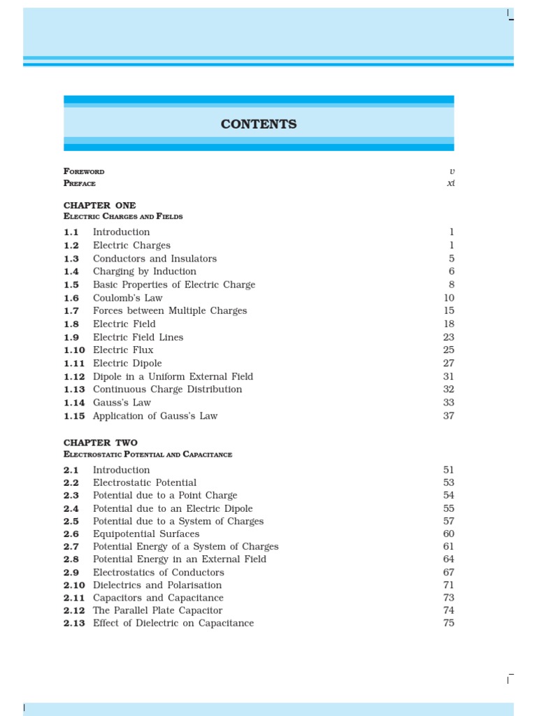 NCERT Class 12th Physics Index | PDF | Magnetic Field | Capacitor