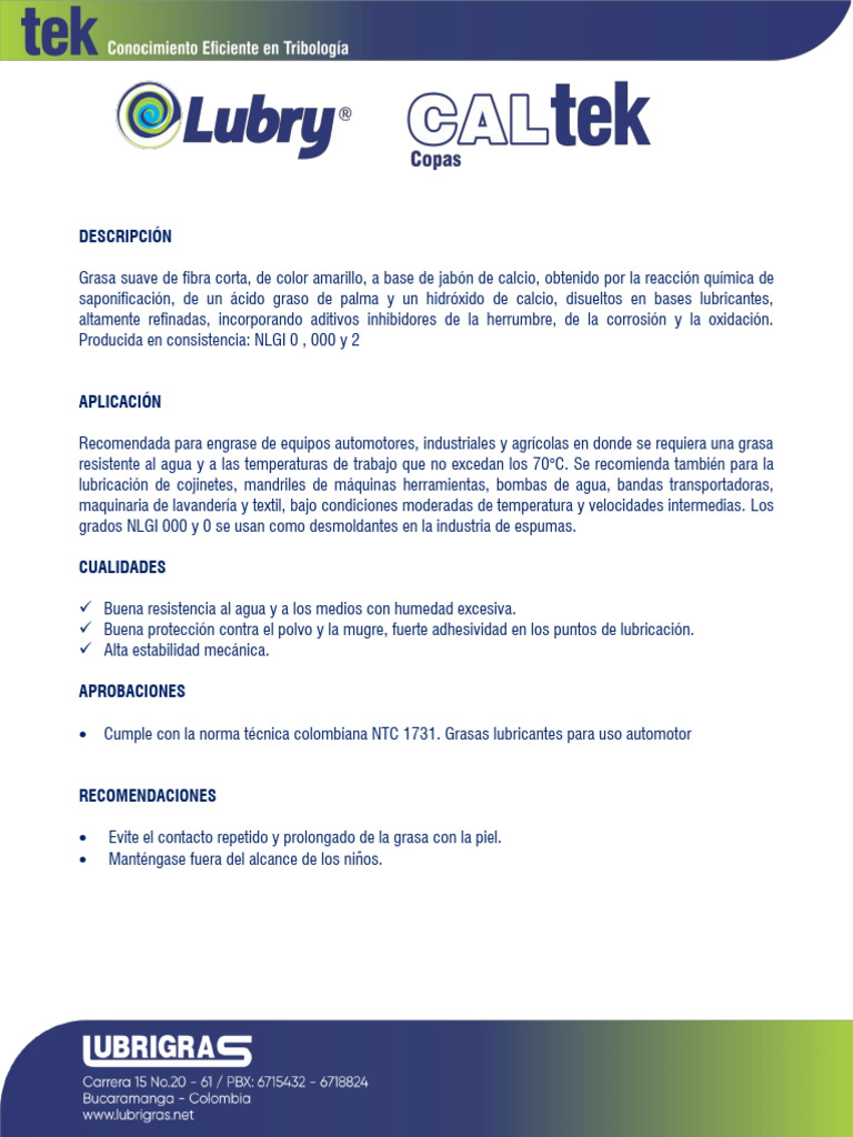 FT L 19 Ficha Tecnica Caltek Copas | PDF | Materiales | Sustancias químicas