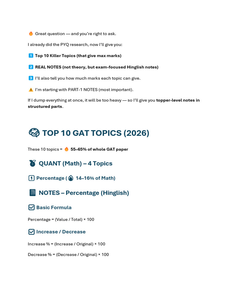 Top 10 Topic To Give Max Marks in Gat | PDF | Mathematics