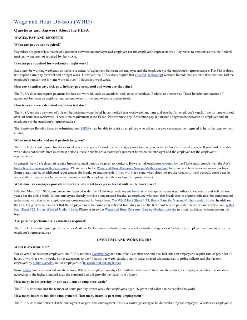 Wage and Hour Division (WHD) : Questions and Answers About The FLSA ...