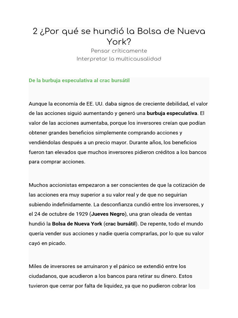 2 ¿Por qué se hundió la Bolsa de Nueva York | PDF | Gran depresion ...