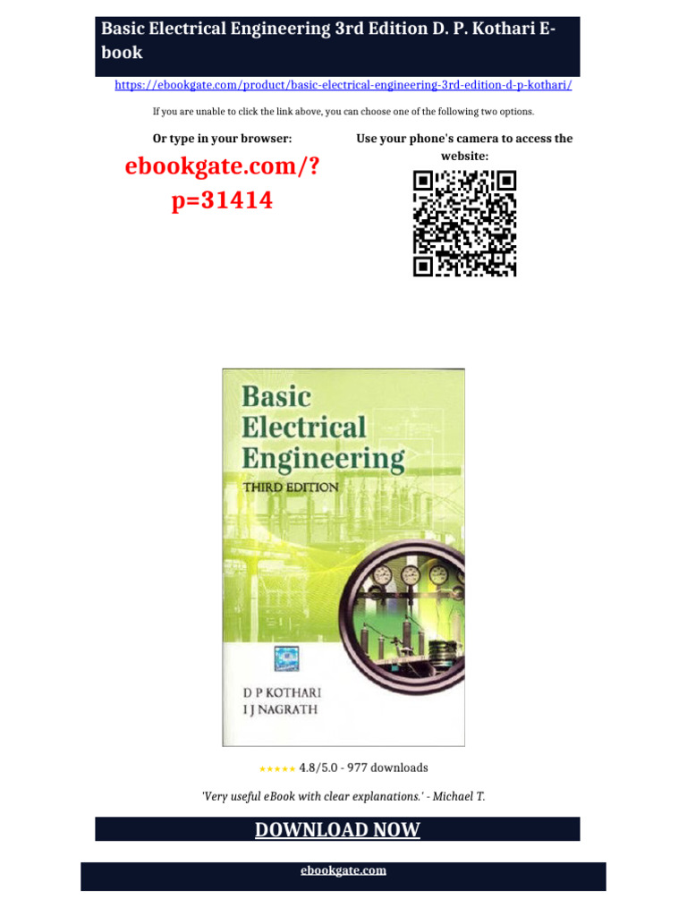Basic Electrical Engineering 3rd Edition D. P. Kothari Ebook Testbank ...
