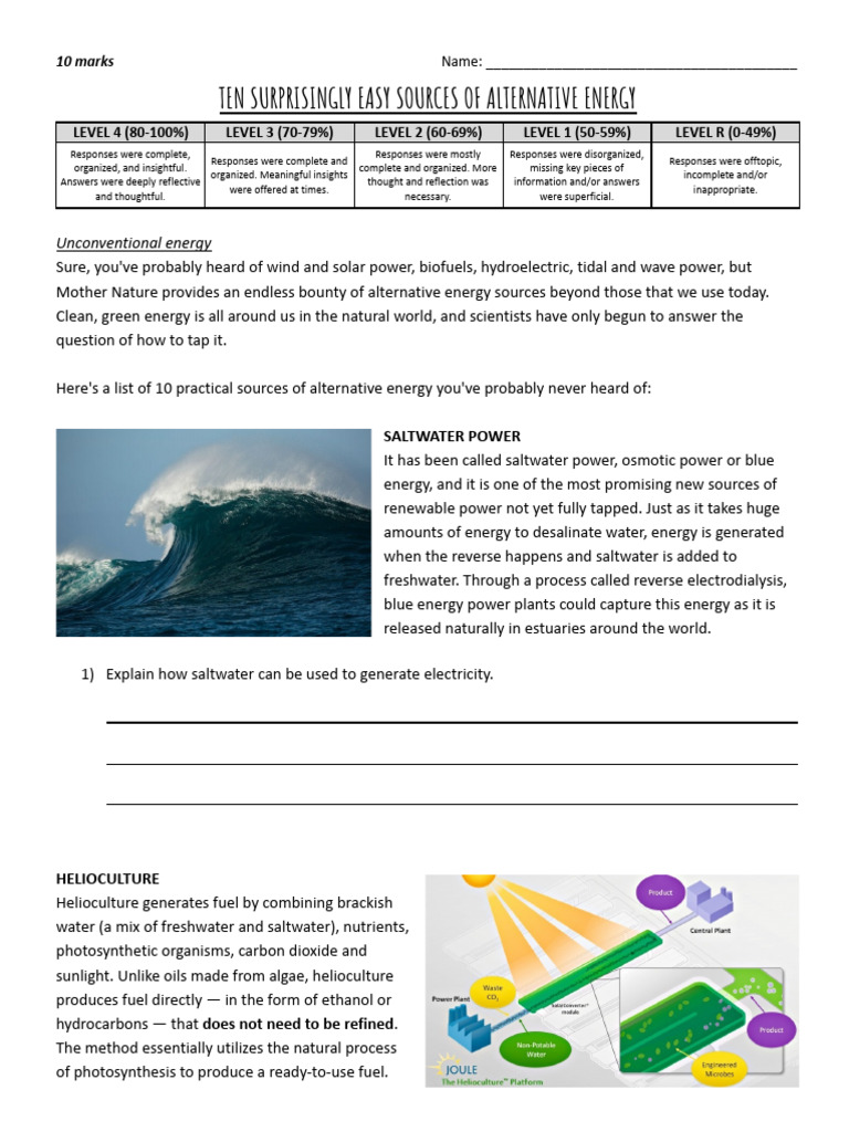Alternative Energy Sources Reading | PDF | Earth Sciences | Nature
