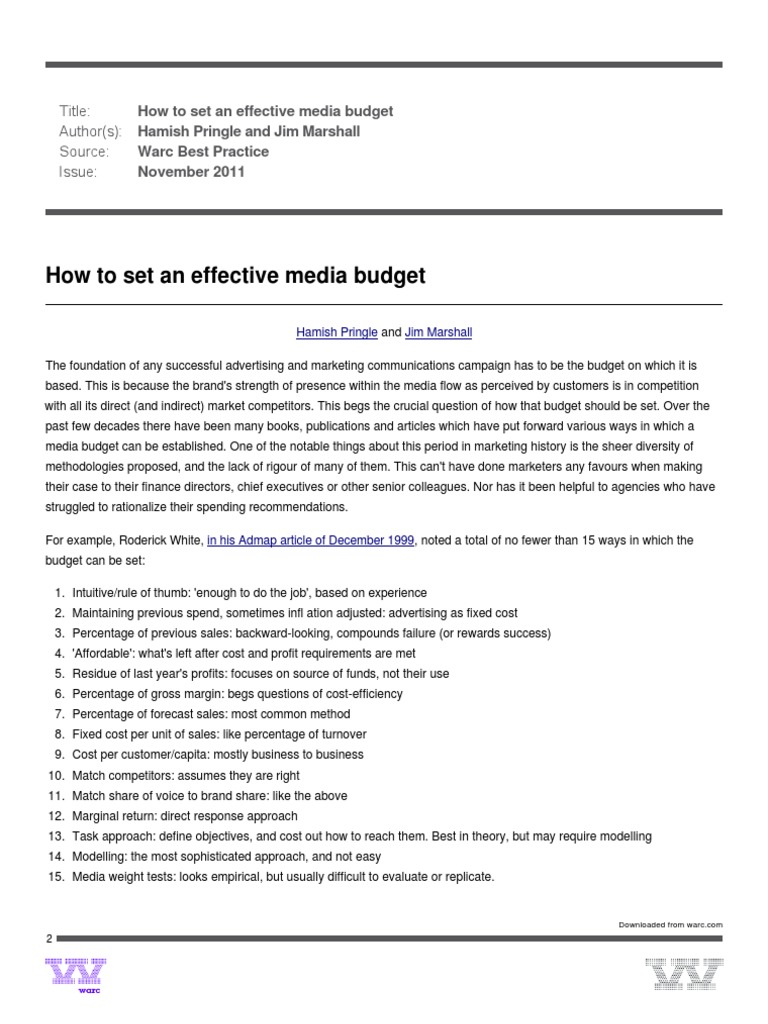 How To Set An Effective Media Budget | PDF | Brand | Recession