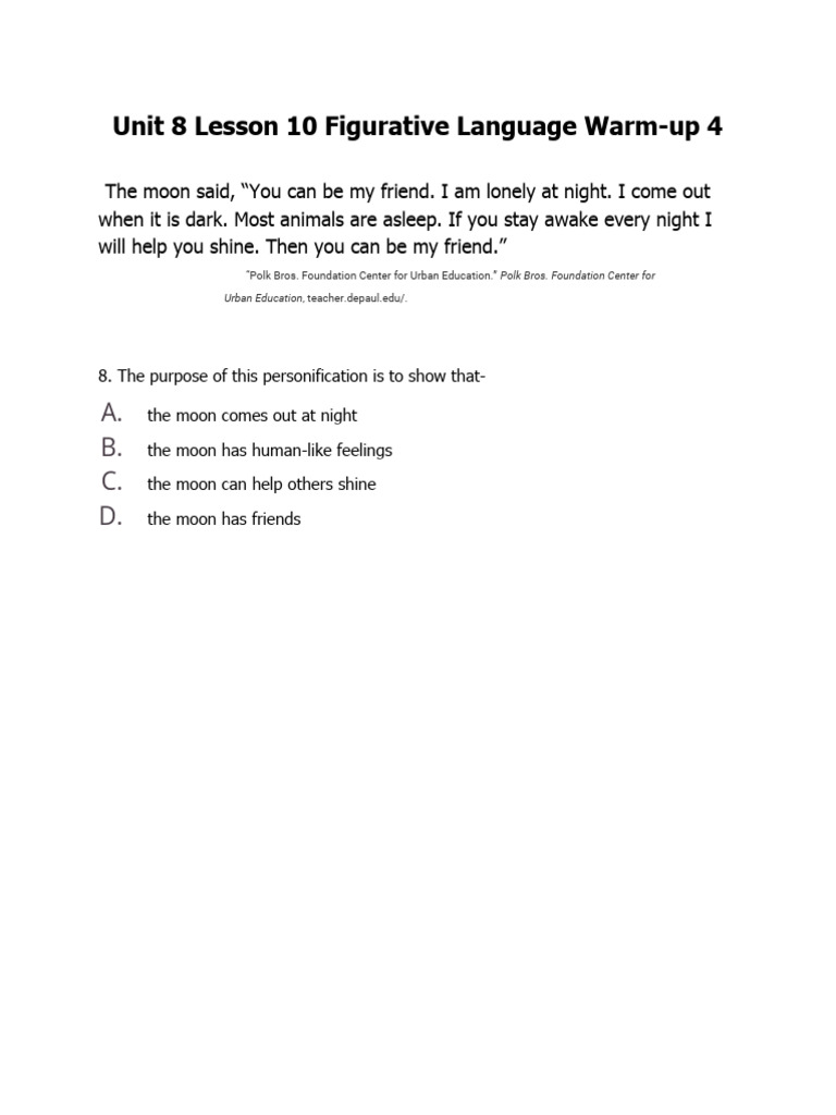 Gabriel Mayer - Unit 8 Lesson 10 Figurative Language Warm-Up 4 | PDF
