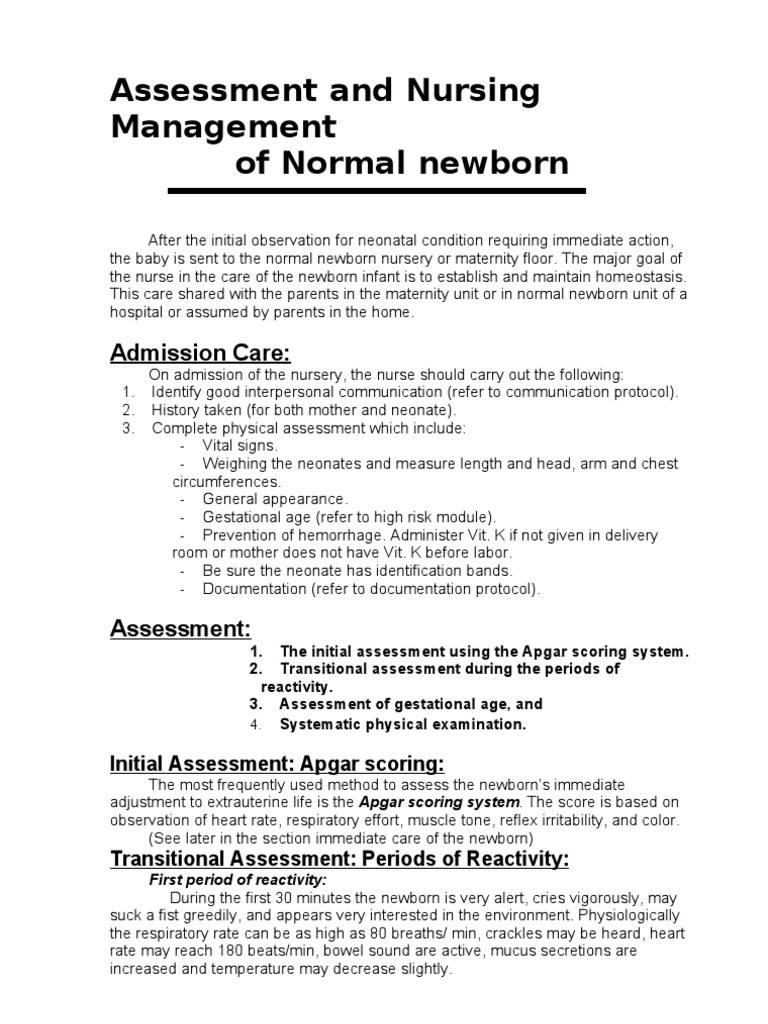 Assessment and Nursing Management Normal Newborn | PDF | Infants ...