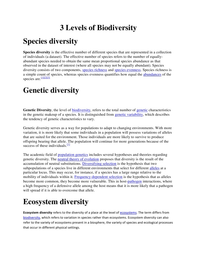 3 Levels of Biodiversity | PDF