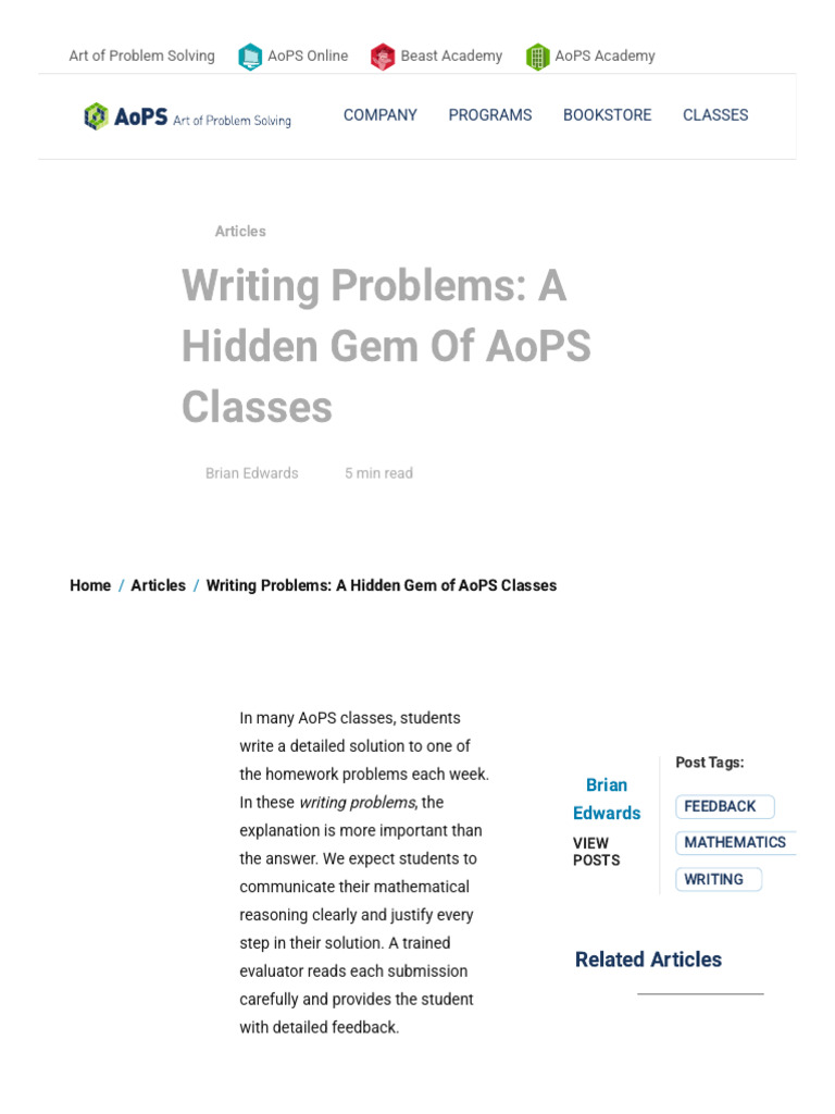 Writing Problems - A Hidden Gem of AoPS Classes | PDF | Mathematics ...