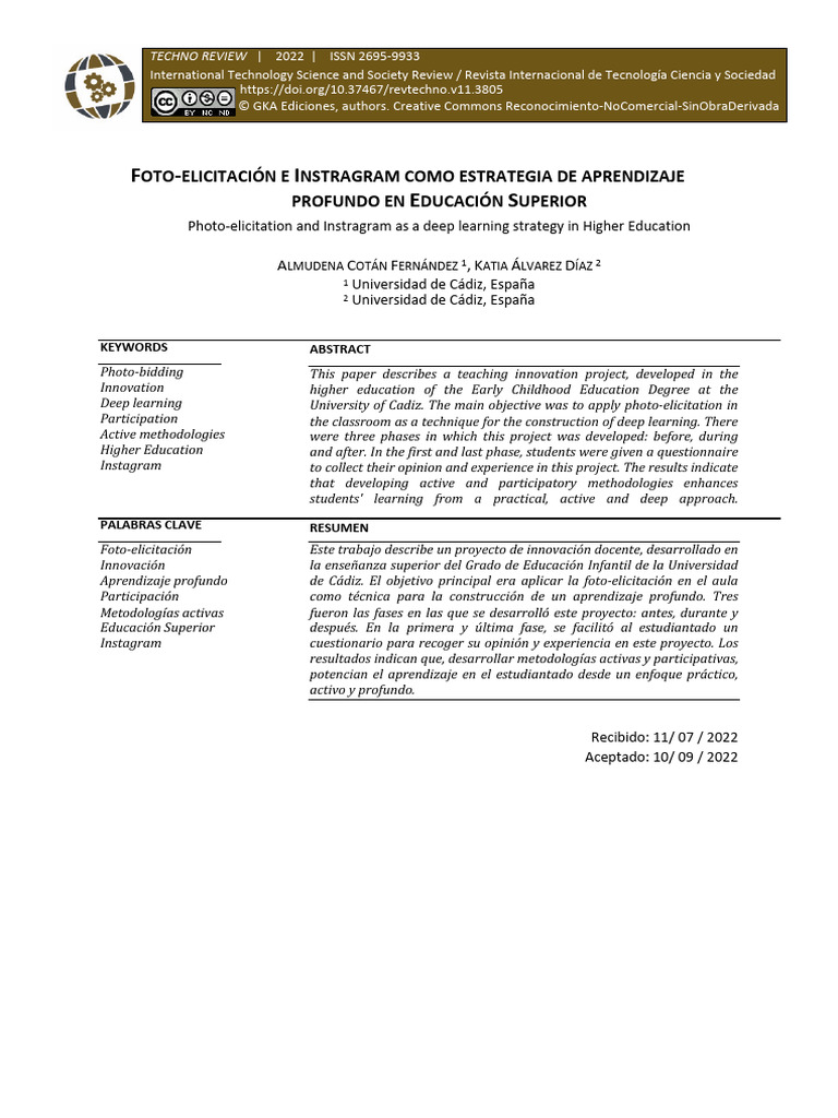 FOTO-ELICITACIÓN E INSTRAGRAM COMO ESTRATEGIA DE APRENDIZAJE | PDF ...