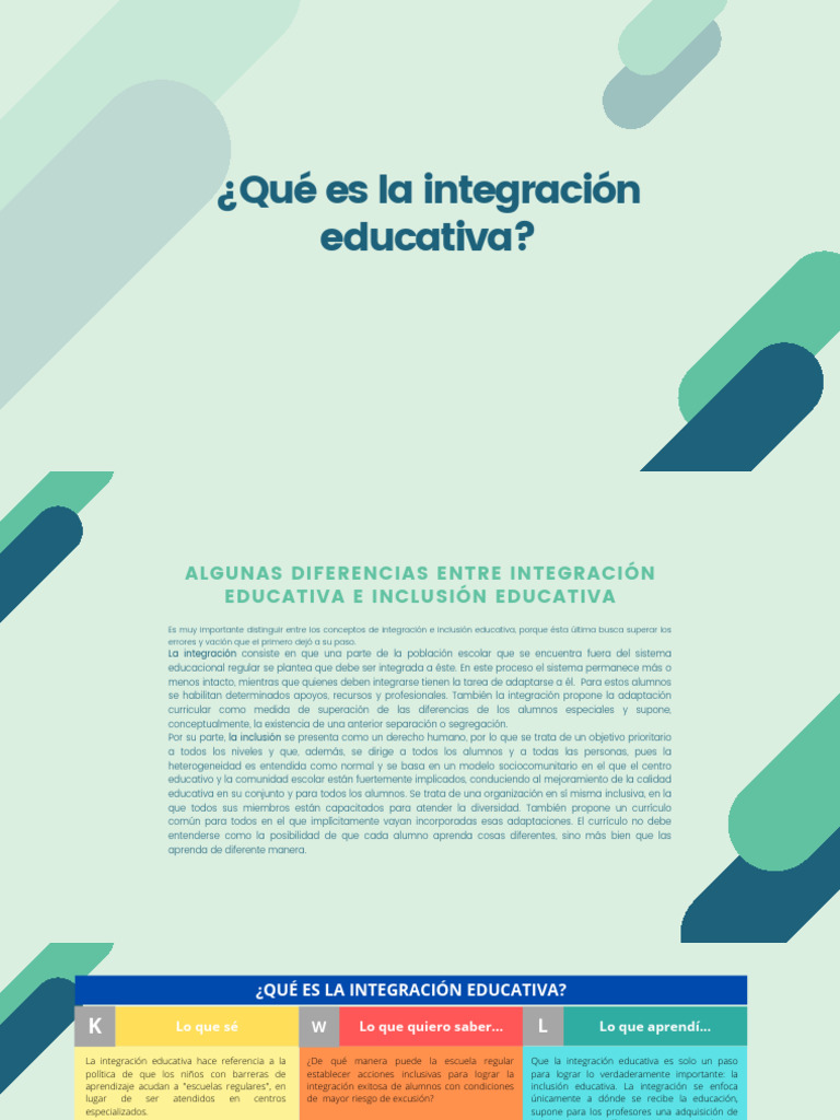 ¿Qué es la integración educativa | PDF | Inclusión (Educación) | Maestros