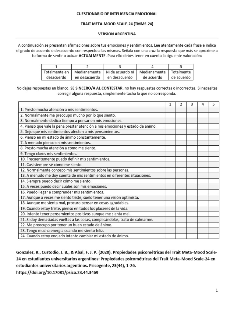 TMMS24 Version Argentina VF-1 | PDF | Las emociones | Estado de ánimo ...