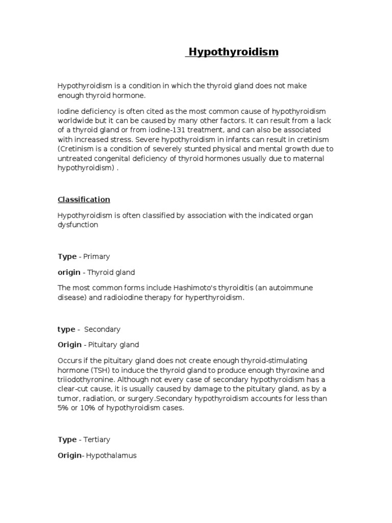 Hypothyroidism: Classification | PDF | Hypothyroidism | Thyroid ...