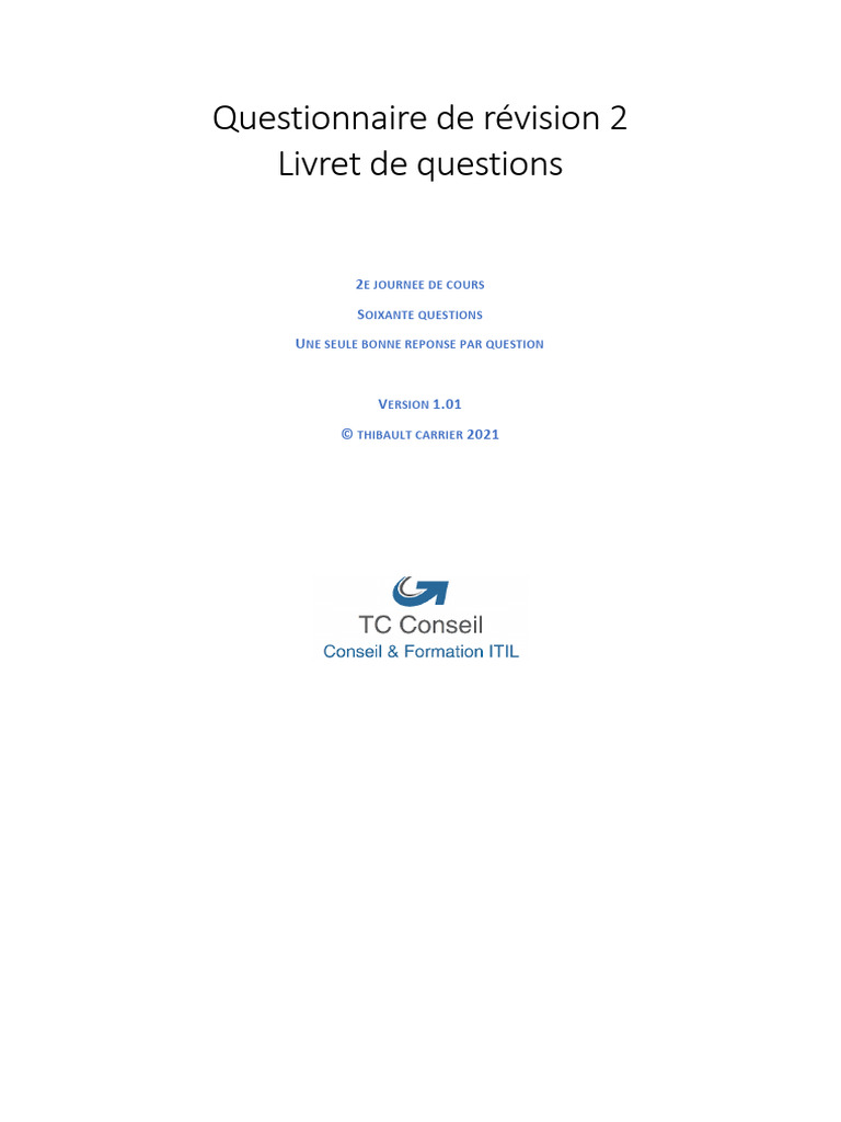 Questionnaire Jour 2 - Questions v1.02 | PDF | Gestion des incidents | Itil