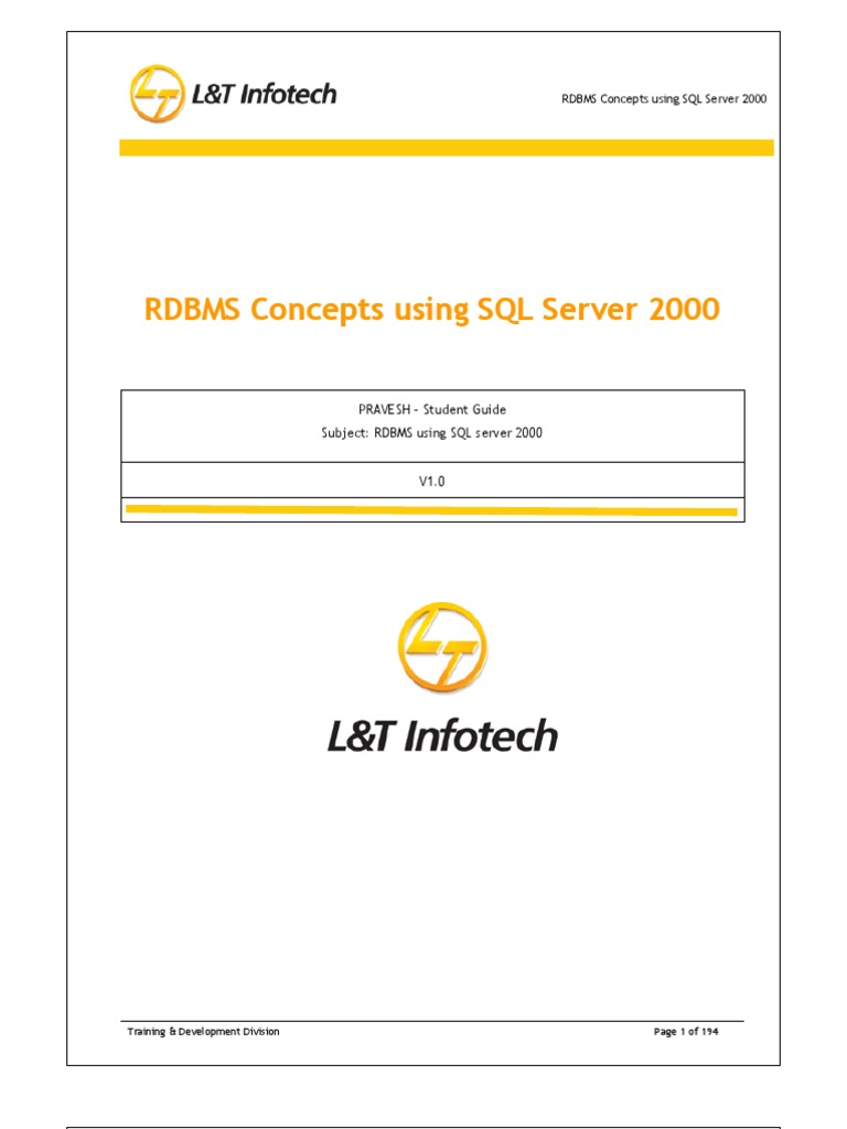 Rdbms Using SQL Server 2000 | PDF