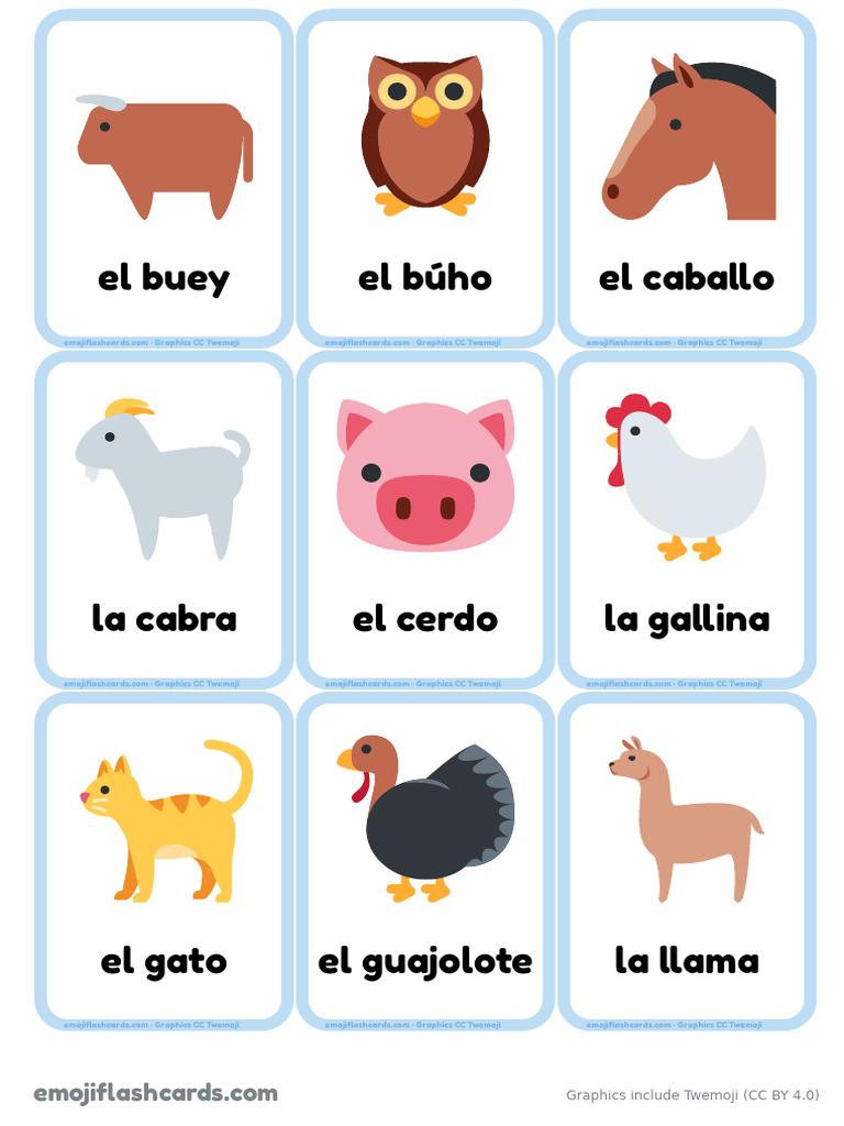 Spanish Farm Animals Small a4 Flashcards | PDF
