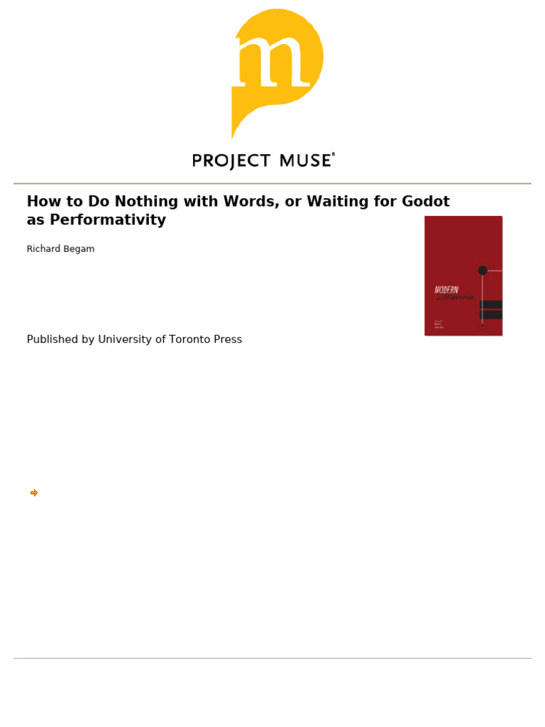 How To Do Nothing With Words, or Waiting For Godot As Performativity ...