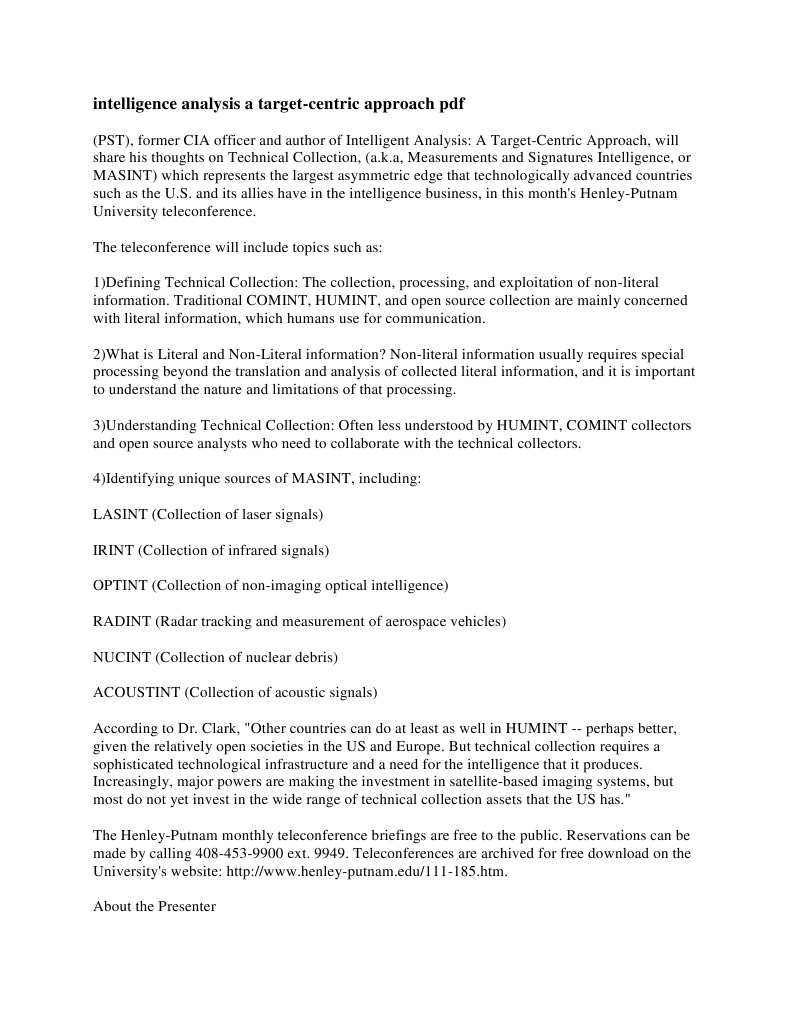 Intelligence Analysis A Target | PDF | Signals Intelligence | National ...