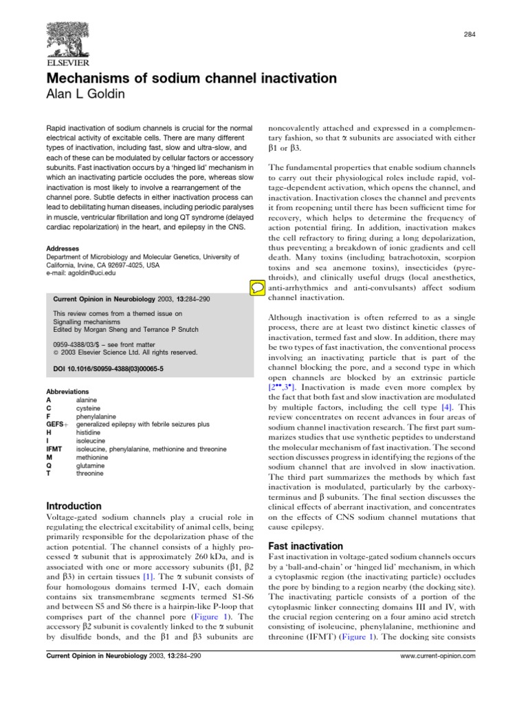 Mechanisms of Sodium Channel Inactivation: Alan L Goldin | PDF ...