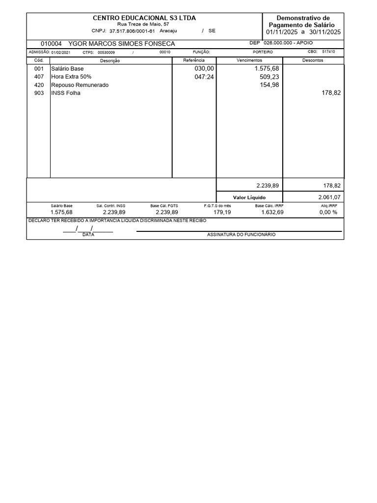 Contra Cheque | PDF