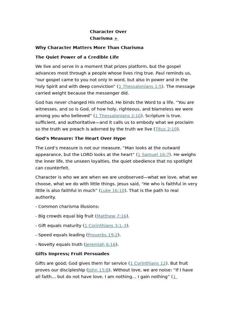Character Over Charisma | PDF | Jesus | Disciple (Christianity)