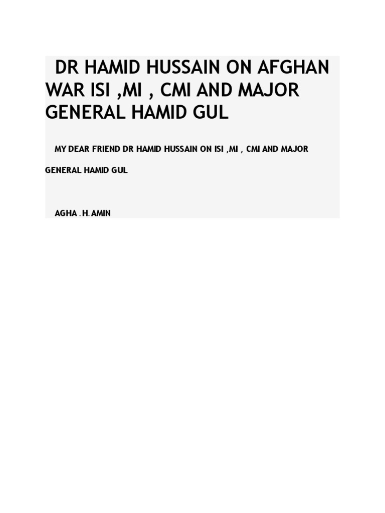 Afghan War, ISI, Corps of Military Intelligence (CMI) and Major General ...
