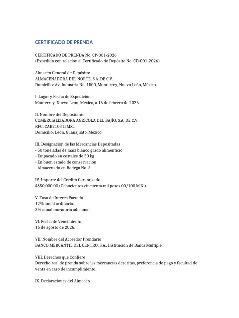 Certificado de Prenda | PDF