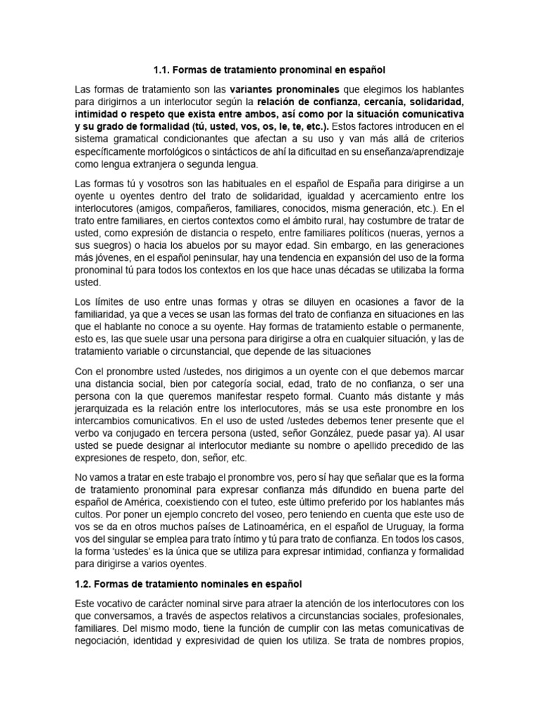 Diferentes Fórmulas de Tratamiento en El Español | PDF | Lengua ...
