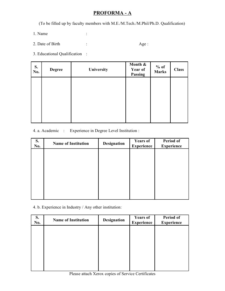 Proforma - A: S. No. Degree University Month & Year of Passing % of Marks Class | PDF
