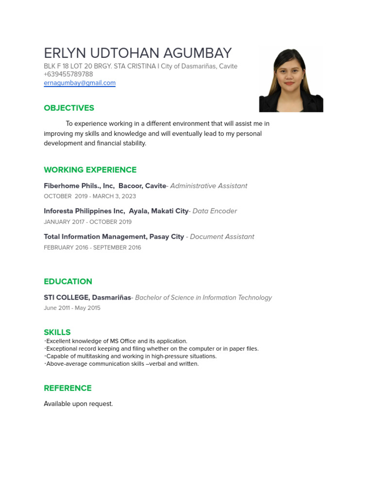 Erlyn Udtohan Agumbay: Objectives | PDF