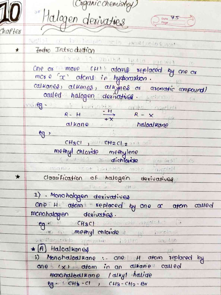 10 - Halogen Derivatives (Handwritten Notes) by Chinmay | PDF