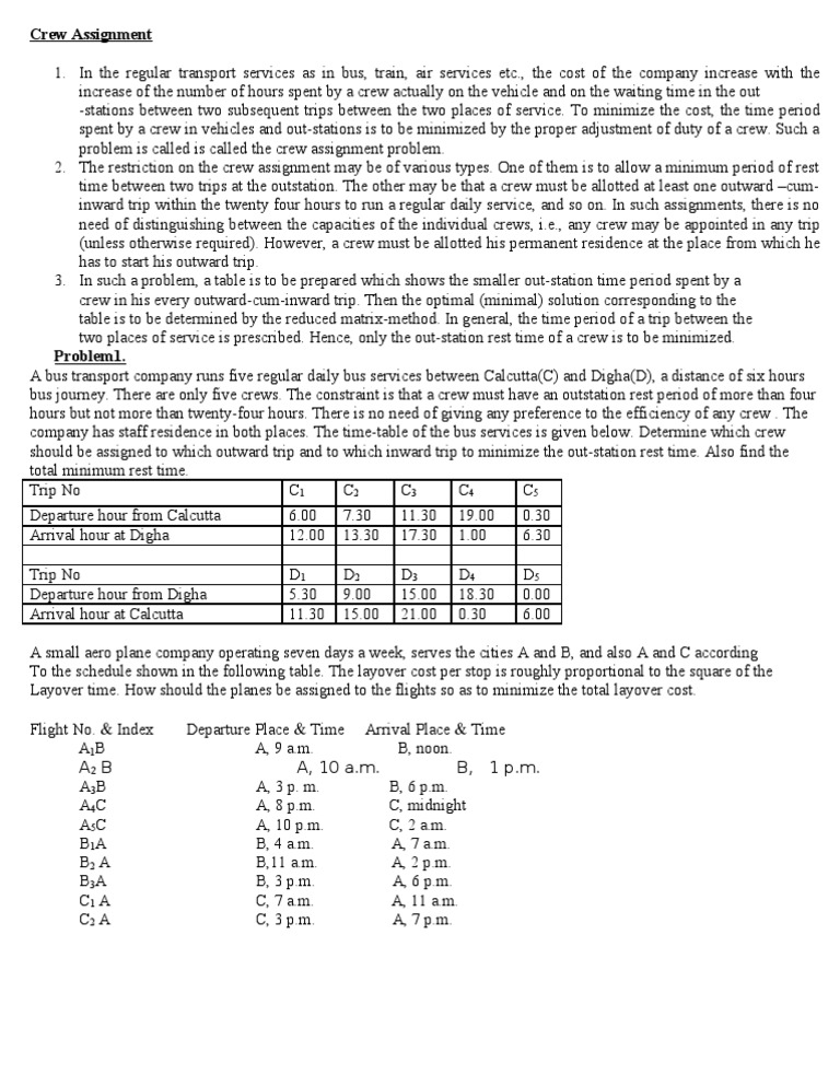 Crew Assignment | PDF | Bus | Transport