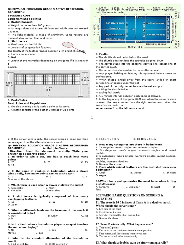 Q4 PE BADMINTON Students | PDF | Sports