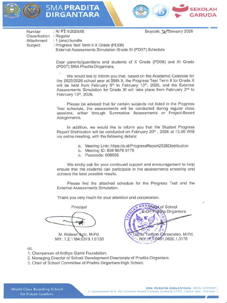 B5. Progress Test Term II and EA Simulation 2026 Schedule and Progress ...