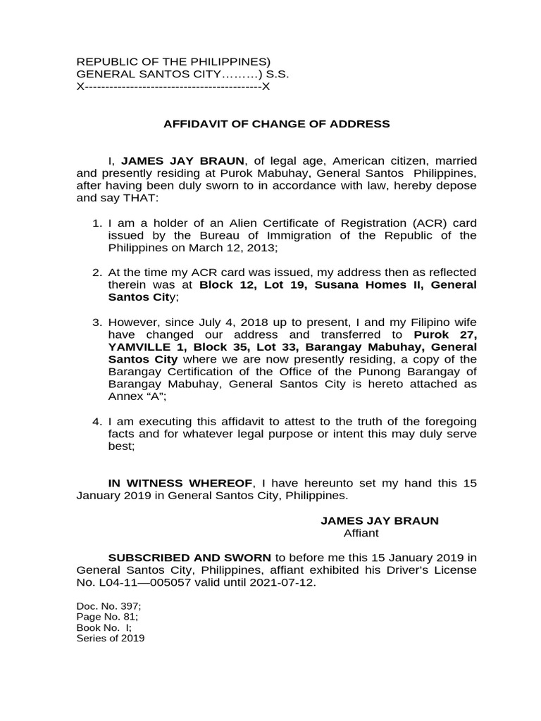 Affidavit of Change of Address | PDF