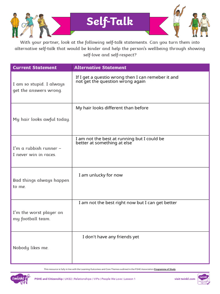 Positive Self-Talk Worksheet | PDF
