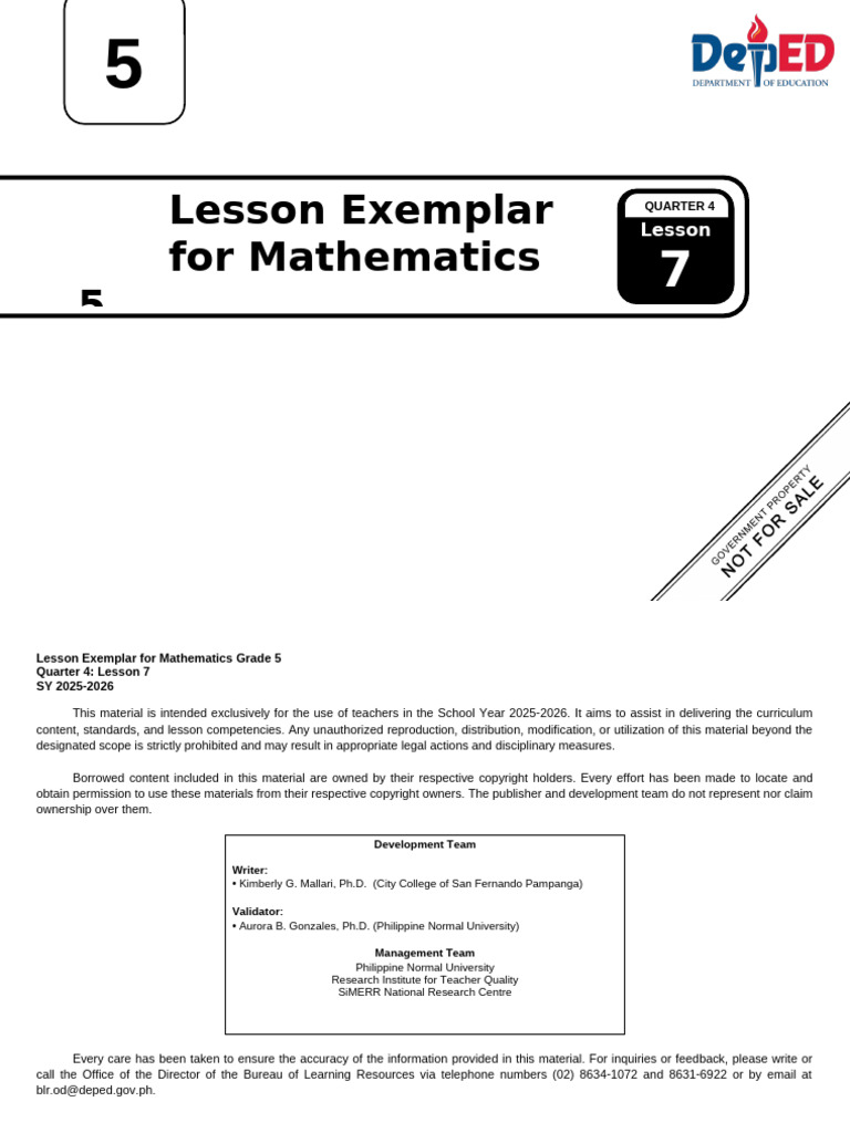 Q4 LE Math 5 Lesson 7 Week 7 | PDF | Volume | Area
