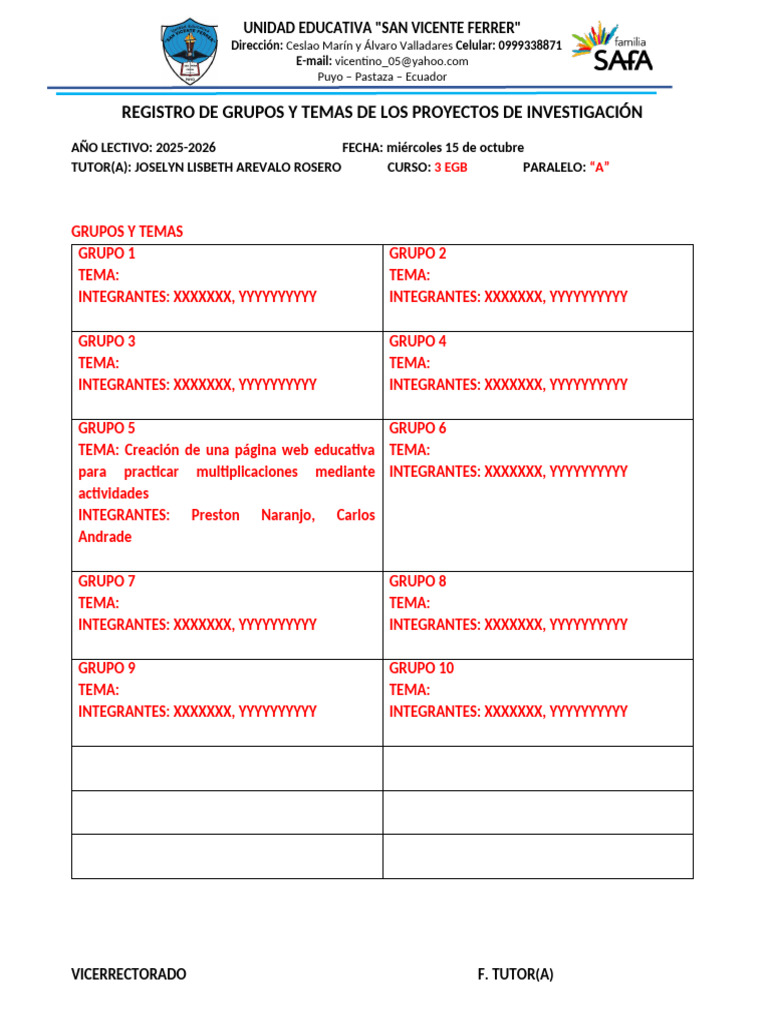 Registro de Grupos y Temas Proyectos | PDF