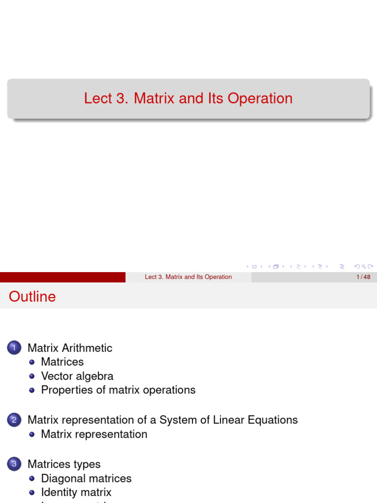 Lect03 Matrix and Its Operation (Handout) | PDF | Matrix (Mathematics ...
