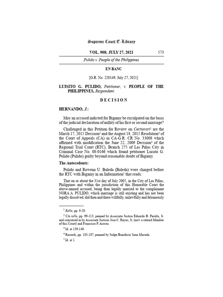 Pulido v. People of The Philippines | PDF | Annulment | Marriage