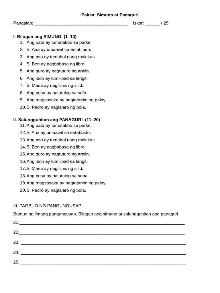 Activity Simuno at Panaguri | PDF