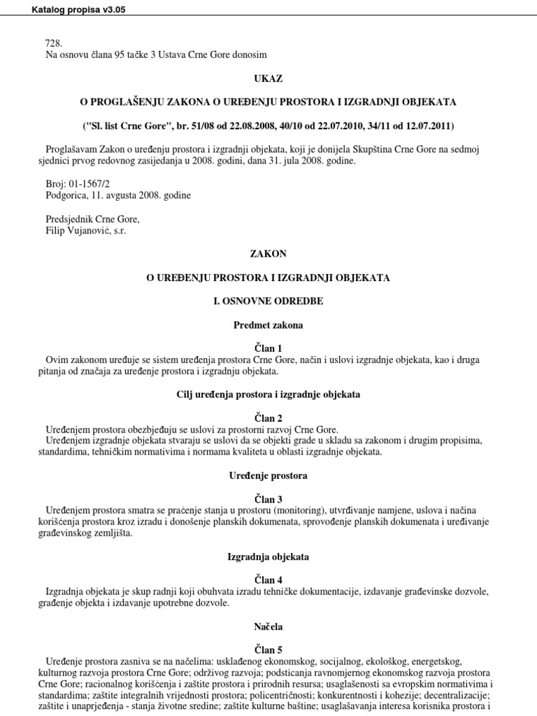 Zakon o Uredjenju Prostora I Izgradnji Objekata - Precisceni Tekst | PDF