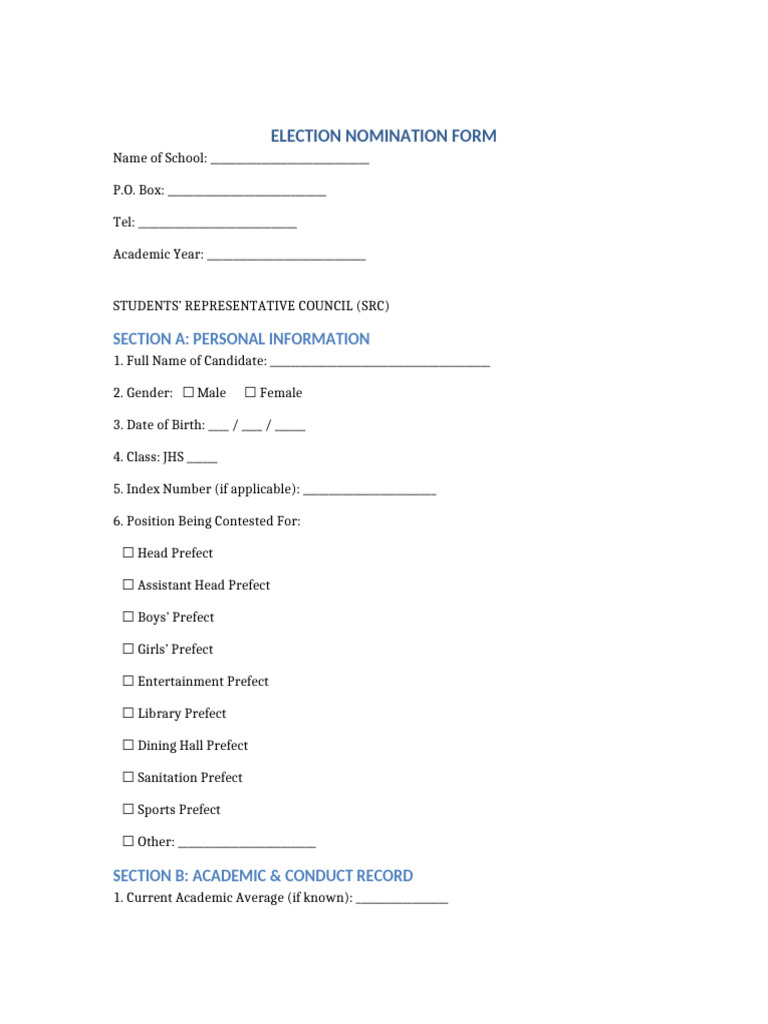 JHS Election Nomination Form | PDF